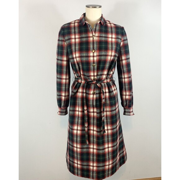 Pendleton | Dresses | Vintage 96s Pendleton Red And Green Belted Wool ...